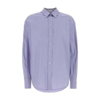 Brunello Cucinelli Femme, Blouses et Chemises, Bleu, Taille: 40 FR Chemise en coton fil-&agrave;-fil avec d&eacute;tail de col brillant