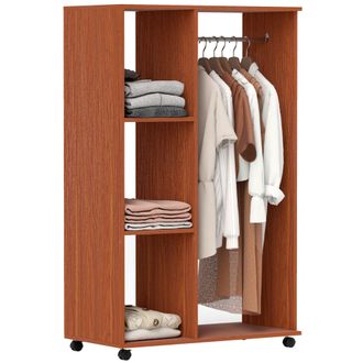 HOMCOM Kleiderschrank auf Rollen, Mobile Garderobe, 1 Kleiderstange, 3 Regale, Garderobenschrank f&uuml;r Flur, Schlafzimmer, 80 x 40 x 128 cm, Walnussbraun