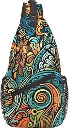 Generic Sacoche Homme Bandouliere Art floral ethnique Mandara Multifonction Sac De Poitrine Polyester Sac &agrave; Poitrine pour Camping Femme Homme