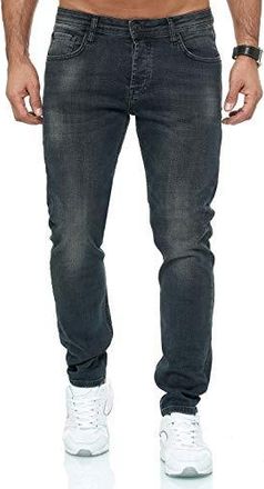 Red Bridge Jeans pour Homme Pantalon Denim Slim Fit Distressed Faded Shiny Noir W34 L30