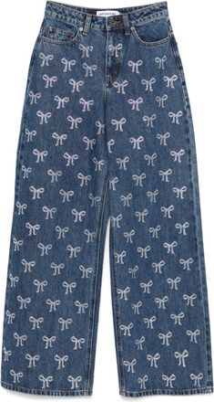 Self Portrait jean à noeud strassé - Bleu