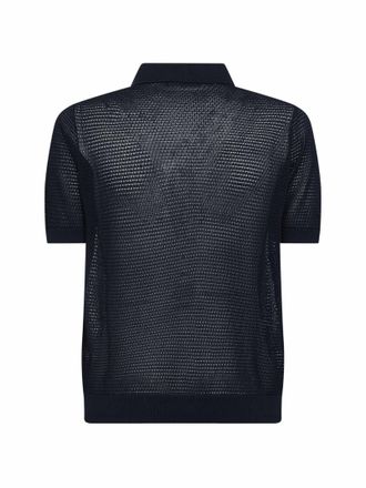 Tagliatore Mens Shirt Pointelle Knit Navy Blue Cotton