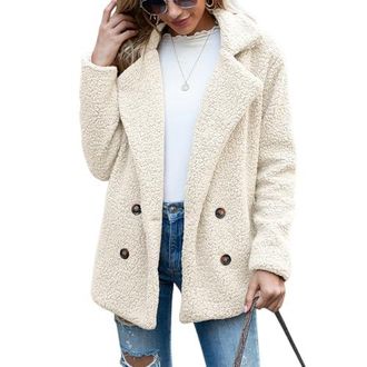 Generic Veste polaire pour femme, vestes dhiver chaudes en sherpa tendance, revers boutonn&eacute;, polaire pelucheuse, grande taille, manteaux dext&eacute;rieur, abricot, 