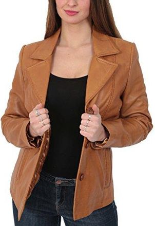 House Of Leather Femmes en Cuir Blazer Manteau Ruth Femme Bronzer Aménagée Classique Hip Longueur Veste (XXXXL (48))
