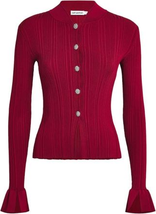 Self Portrait Femme, Pulls, Rouge, Taille: 40 FR Pearl Trim Cardigan