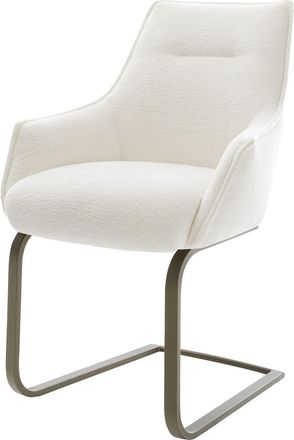 DELIFE Schwingstuhl Alja-Flex mit Armlehnen Freischwinger flach Effektfinish Titan Boucl&eacute; Soft Beige Taschenfederkern