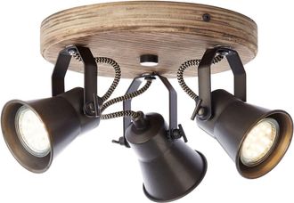 Brilliant Lampe Seed Spotrondell 3flg schwarz stahl/holz hell | 3x PAR51, GU10, 5W, geeignet für Reflektorlampen (nicht enthalten) | Köpfe schwenkbar