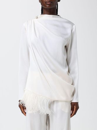 Fabiana Filippi Blouse &agrave; manches longues en viscose avec plumes et ourlet asym&eacute;trique