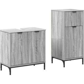 vidaXL Badezimmerm&ouml;bel-Set 2 pcs Graues Sonoma Sperrholz und Metall vidaXL