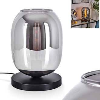 HOFSTEIN Tischleuchte Apedo, Tischlampe aus Metall/Glas in Schwarz/Rauchfarben, Leuchte im modernen Retro/Vintage-Design mit Schirm aus Glas (&Oslash; 20 cm) u. An/-A