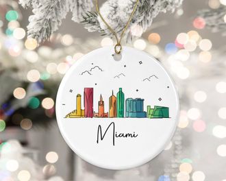 Generic Miami Farbenfrohe Stadtskyline-Grafik Weihnachtsbaum Deko Weihnachtsanh&auml;nger Mit Schnur H&auml;ngende Ornamente Keramik Christbaumschmuck Anh&auml;nger