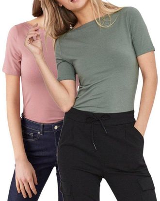 Vero Moda T-Shirt Stilvolles Damen-Shirt mit U-Boot Ausschnitt (2er-Pack) in Unifarbe