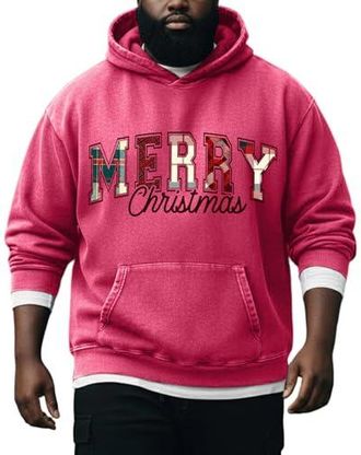 Generic Sweat &agrave; capuche graphique pour homme, Merry Christmas - Sweat-shirt ample imprim&eacute; tendance pour lautomne | pour les vacances et les voyages, rose vif,