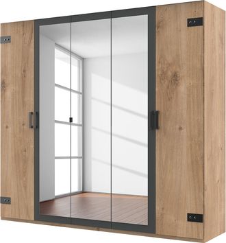 Wimex home24 Drehtürenschrank 225cm Braun/Grau/Eiche geplankt Dekor/Graphit