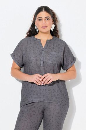 Ulla Popken Druckbluse Musselin-Bluse Oversized Tunika-Ausschnitt Halbarm