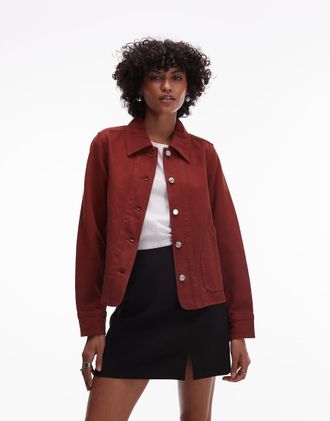 Arket Surchemise surteinte en jean avec col contrastant - Rouge rouille