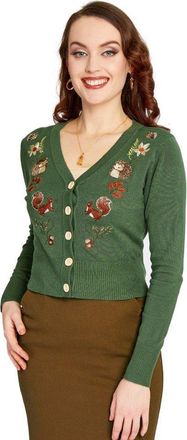 Voodoo Vixen Strickjacke Green Woodland Cardigan Retro Vintage Eichhörnchen Igel