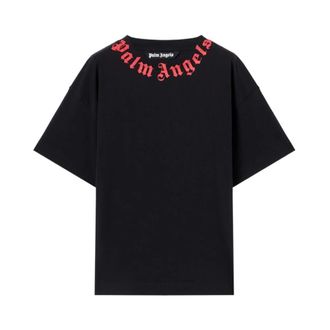 Palm Angels Neck Logo T-Shirt - - Tops - Herren - Schwarzk - M