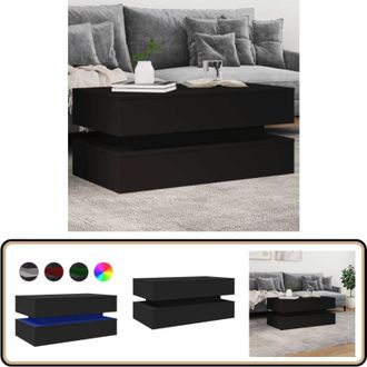 vidaXL Couchtisch mit LED-Leuchten Schwarz 90x50x40 cm - Couchtisch - Wohnzimmerstil - Holzwerkstoff - led Beleuchtung - Schwarzer Couchtisch