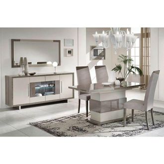Altobuy AUXANE - Pack S&eacute;jour Table Allongeable + Buffet 4P Led Gris M&eacute;tallis&eacute; et Mat