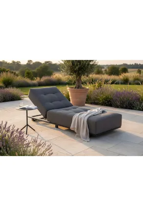 ambia GARDEN Gartenliege, Dunkelgrau, Metall, Textil, F&uuml;llung: Polyester, Polyurethan (Pur), 200x31x75 cm, Fsc, Bsci, R&uuml;ckenlehne verstellbar, Gartenm&ouml;bel, Gartenl