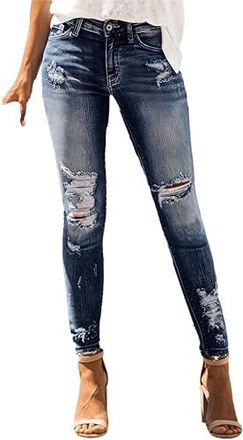 Generic Jeans Skinny d&eacute;chir&eacute;s pour Femmes, Pantalons en Denim Extensibles