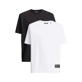 Balmain Homme, Tops, Noir, Taille: 2XL T-shirt en coton avec &eacute;cusson logo