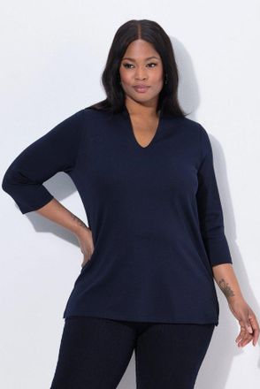 Ulla Popken T-Shirt Shirt A-Linie Kelchkragen 3/4-Arm Pima Cotton