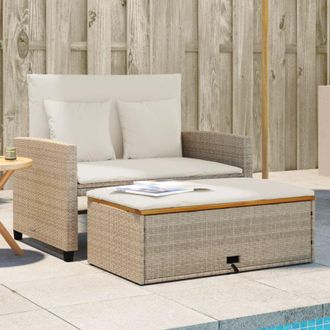 vidaXL Gartensofa mit Kissen 2-Sitzer Beige Poly Rattan & Akazienholz - Vidaxl