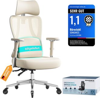 Songmics B&uuml;rostuhl ergonomisch, Schreibtischstuhl, Gaming-Stuhl, verstellbare Lenden-, Kopfst&uuml;tze, Armlehnen, f&uuml;r Verschiedene K&ouml;rpergr&ouml;&szlig;e, bis zu 150 kg belas