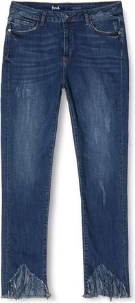 Find. Damen Straight Jeans Destroyed Hem 59026, Gr. Medium, Blau (Dk Blue)