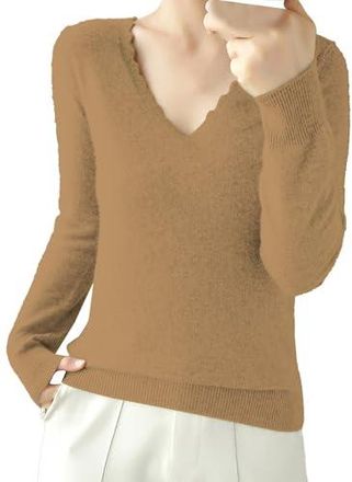 Generic Pull en tricot pour femme avec col en V - Couleur unie - Classique - Confortable - D&eacute;contract&eacute; - Manches longues - Coupe ajust&eacute;e - L&eacute;ger - Tendance - 