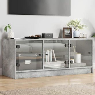 vidaXL Vidaxl - Meuble tv avec portes en verre gris b&eacute;ton 102x37x42 cm