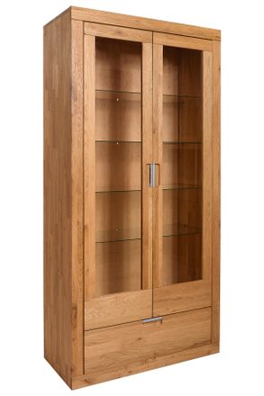 CARRYHOME Vitrine, Wildeiche, Glas, Wildeiche, massiv, 4 F&auml;cher, 1 Schublade(n) Schubladen, 95x192x42 cm, Typenauswahl, Beim&ouml;bel erh&auml;ltlich, in verschiedenen Ho