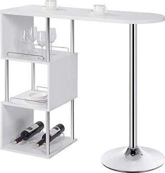 Woltu Table de Bar avec 3 Tablettes et Porte-Bouteilles, Table de Cuisine Haute en MDF et M&eacute;tal, Mange Debout pour Bar, Cuisine, Salon, 113 x 40 x 105 cm, B