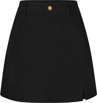 Belle Poque Jupe en velours côtelé pour femme, jupe évasée trapèze mini avec poches, jupes courtes de base pour lautomne et lhiver, Noir, XL