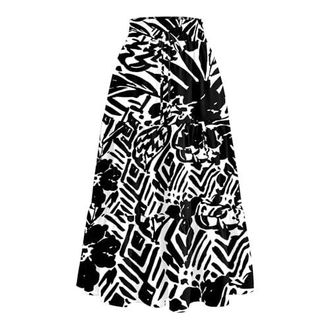 Generic Jupe longue pliss&eacute;e r&eacute;tro &eacute;lastique taille haute en forme de A pour femme Noir Business, Blanc., XXL