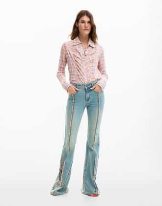 Desigual Jeans - Hose in Blau mit Ziernaht und Blumenstickerei