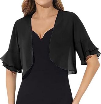 ORANDESIGNE Cardigan Boléro Court Femme Mousseline de Soie Gilet à Manches Courtes Boléro Transparent Veste Légère Dété Elégant Chic pour Robe Bretelle Mariage Ch