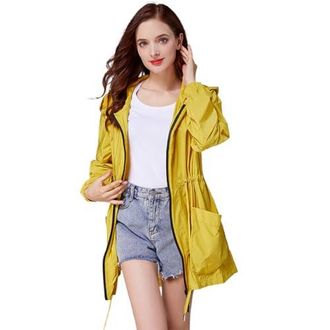 Generic Veste Femme Chic Et Elegant Veste l&eacute;g&egrave;re imperm&eacute;able coupe-vent &agrave; capuche pour femmes coupe ajust&eacute;e urbaine adulte &eacute;tudiante marche quotidienne (Yello