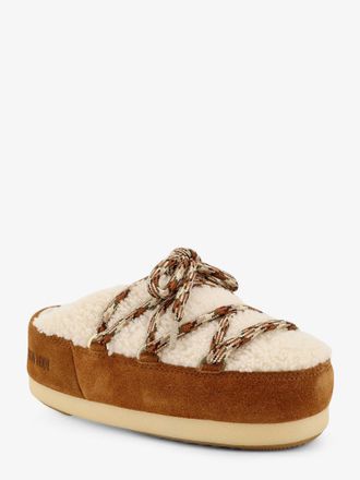 Moon Boot Womens Shearling And Suede Slip-On Beige Leather Sandal