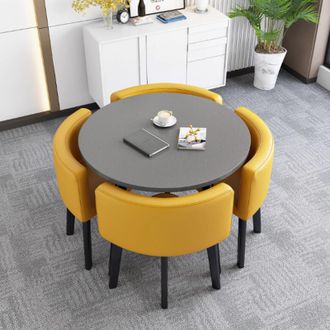 Generic Modernes rundes Esszimmer-Set (35,4 Zoll) f&uuml;r 4 Personen, vielseitiger Konferenz- und K&uuml;chentisch mit 4 stilvollen St&uuml;hlen, ideal f&uuml;r Empfangs- und Ve