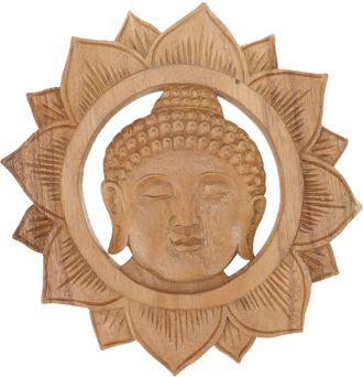 Guru Shop Geschnitztes Wandbild Deko Wandrelief - Buddhakopf, 25x25x2 cm