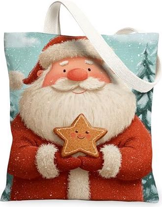 Generic Sacs fourre-tout en toile motif &eacute;toiles de No&euml;l, sacs de courses r&eacute;utilisables, confortables, l&eacute;gers et lavables pour voyage, plage, pique-nique, 33 x