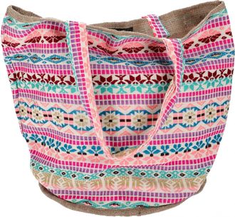 Guru Shop Handgefertigte Boho Shopper Tragetasche, Strandtasche, Einkaufstasche - Pink/bunt, Unisex - Erwachsene, Baumwolle, 40x45x30 cm