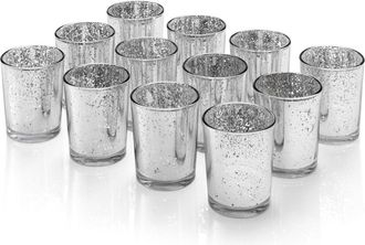 Artis Mercury Glas Votive Kerze Teelichthalter 2.75 H Set von 12 Speckled Silber für Hochzeiten, Parties und Home Décor