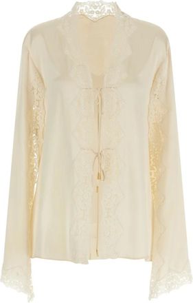 Alberta Ferretti Femme, Blouses et Chemises, Beige, Taille: 38 FR Chemise Satin&eacute;e Brillante avec Inserts en Dentelle