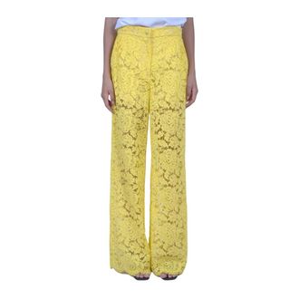 Dolce & Gabbana Pantalon Tailleur en Dentelle Florale - Femme - Pantalons - Jaune - Taille: 42 FR