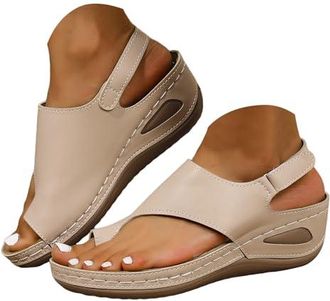 Generic Sandales orthop&eacute;diques compens&eacute;es pour femme - Sandales d&eacute;t&eacute; habill&eacute;es &agrave; talons compens&eacute;s - Bout ouvert - Sangle de cheville - Antid&eacute;rapantes - Confor