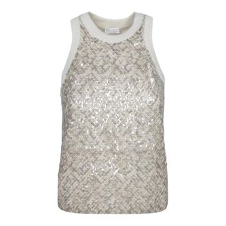 Brunello Cucinelli Femme, Tops, Gris, Taille: 40 FR Top en jersey c&ocirc;tel&eacute;